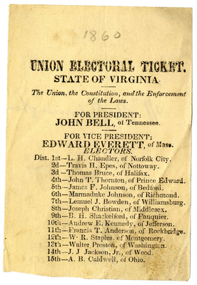 "1860 Presidential Election Ticket for John Bell and Edward Everett"
