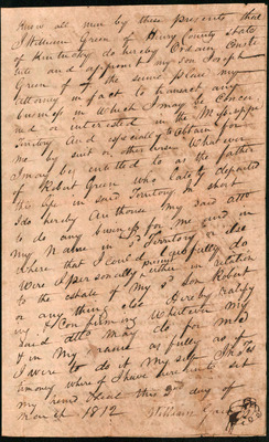 "Green, Robert - Power of attorney of William Green of Henry County, Ke ...