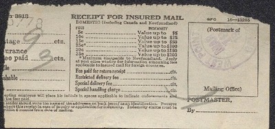 "Receipt for Insured Mail" by United States Postal Services, West Point ...
