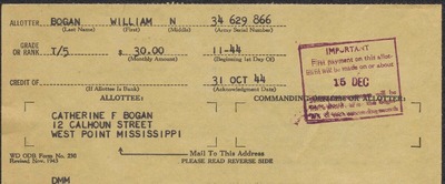 "Allotment Slips, Army Service Forces, October 31, 1944" by Army ...