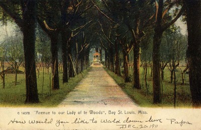 "Avenue to Our Lady of the Woods: A Wooded Path Leading to a Gazebo"