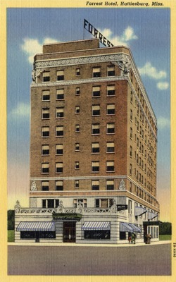 "Front View of the Nine Story Forrest Hotel, Hattiesburg, Mississippi"
