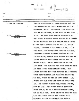 "Outlaw, J. G. family television script" by Howard Langfitt