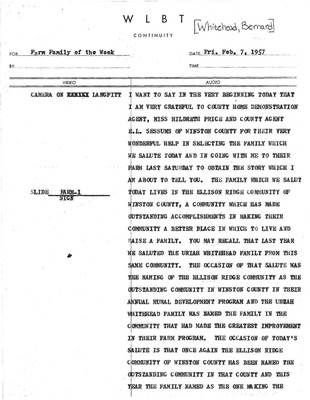 "Whitehead, Bernard family television script" by Howard Langfitt