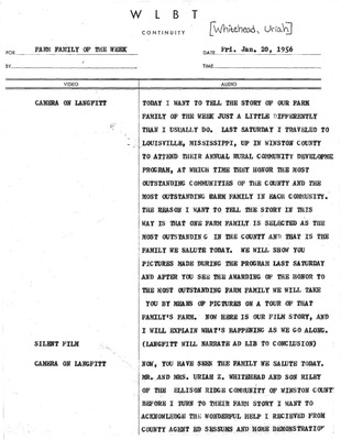 "Whitehead, Uriah Z. family television script" by Howard Langfitt