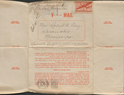 "V-mail Envelope, Robert B. Ray to Mrs. Robert B. Ray, October 31, 1944 ...