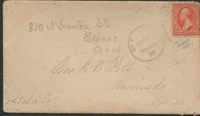 "Envelope Addressed to Mrs. R. B. Webb, May 19, 1889"