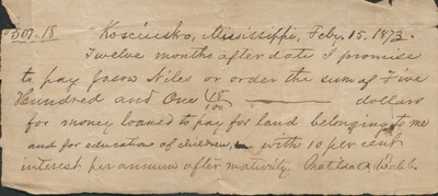 "Promissory Note and Receipt, Matilda A. Webb to Jason Niles, February