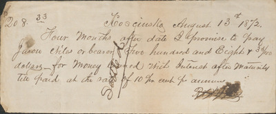 "Promissory Note, R. B. Webb to Jason Niles, August 13, 1872"