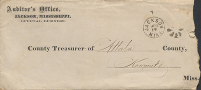 "Envelope, County Treasurer of Attala County, Mississippi, undated"