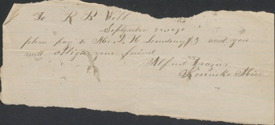 "Payment Request, Alfred Frazier to R. B. Webb, September 28, 1870"