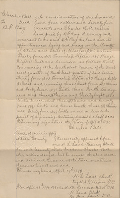 "Deed for Land, Charles Bell to B. F. Ray, April 16, 1890"