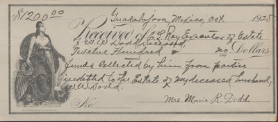 "Receipt, Maria R. Dodd to E. L. Ray, October 1925"