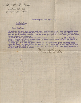 "Letter, Maria R. Dodd to E. L. Ray, September 22, 1928" by Maria R. Dodd
