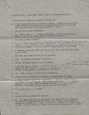 "Testimony of E. L. Ray, Chief Clerk, Division of Office Management, Ma"