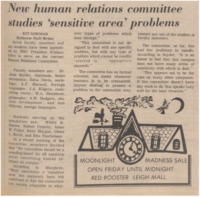 "Newspaper Article, New Human Relations Committee Studies 'Sensitive Ar ...