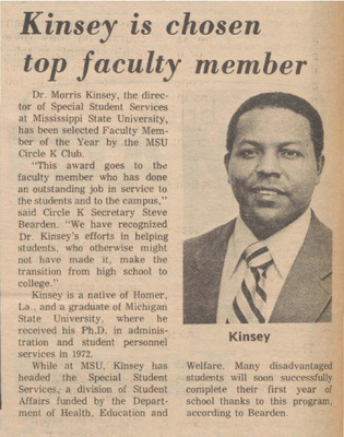 "Newspaper Article, Kinsey is Chosen Top Faculty Member, April 17, 1973 ...