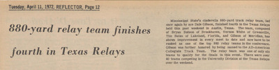 "Newspaper Article, 880-Yard Relay Team Finishes Fourth in Texas Relays ...