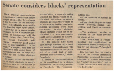 "Newspaper Article, Senate Considers [Redacted] Representation, April 1 ...