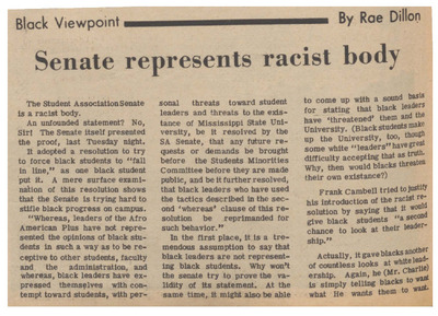 "Newspaper Article, Black Viewpoint: Senate Represents Racist Body, Apr ...