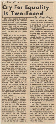 "Newspaper Article, Cry For Equality is Two-Faced, September 17, 1968 ...
